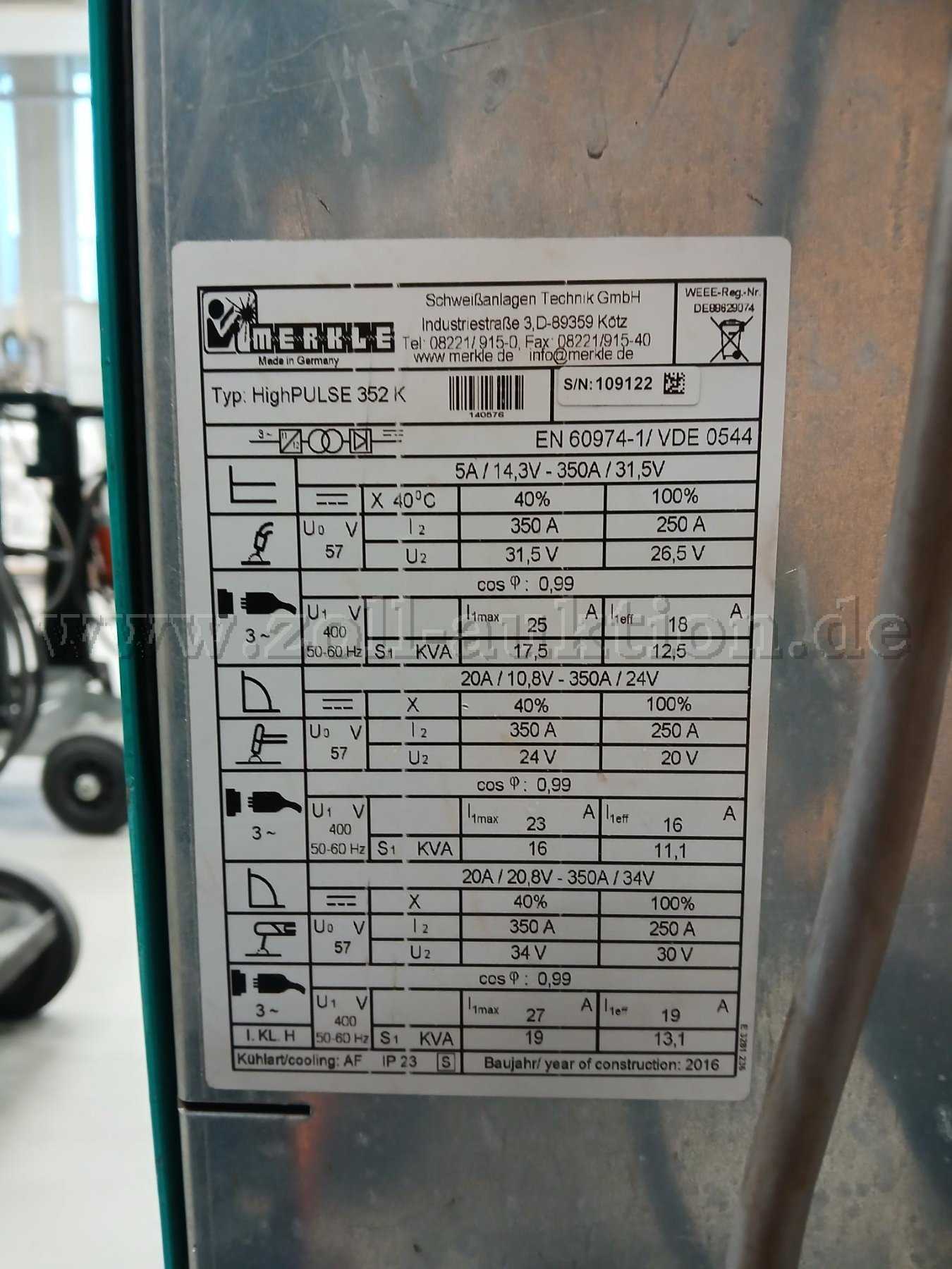 Zoll-Auktion - 1 Fabrikat "Merkle" Typ "High Pulse 352 K" MIG MAG ...