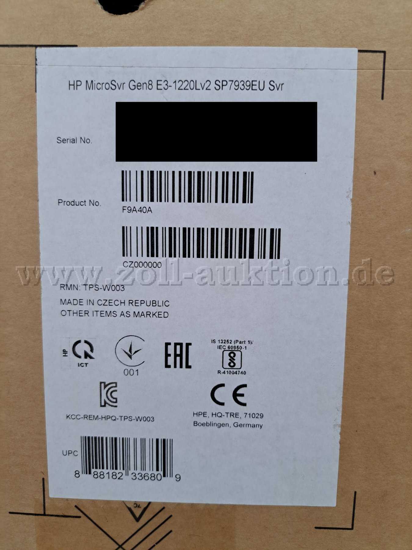 Zoll-Auktion - 1 HP ProLiant MicroServer Gen8 E3-1220Lv2 (F9A40A ...