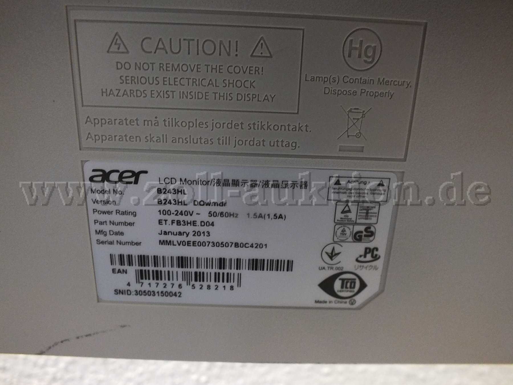 Zoll-Auktion - 1 Monitor ACER B243 HL 24 Zoll, (60,9 cm) (ID 961185)