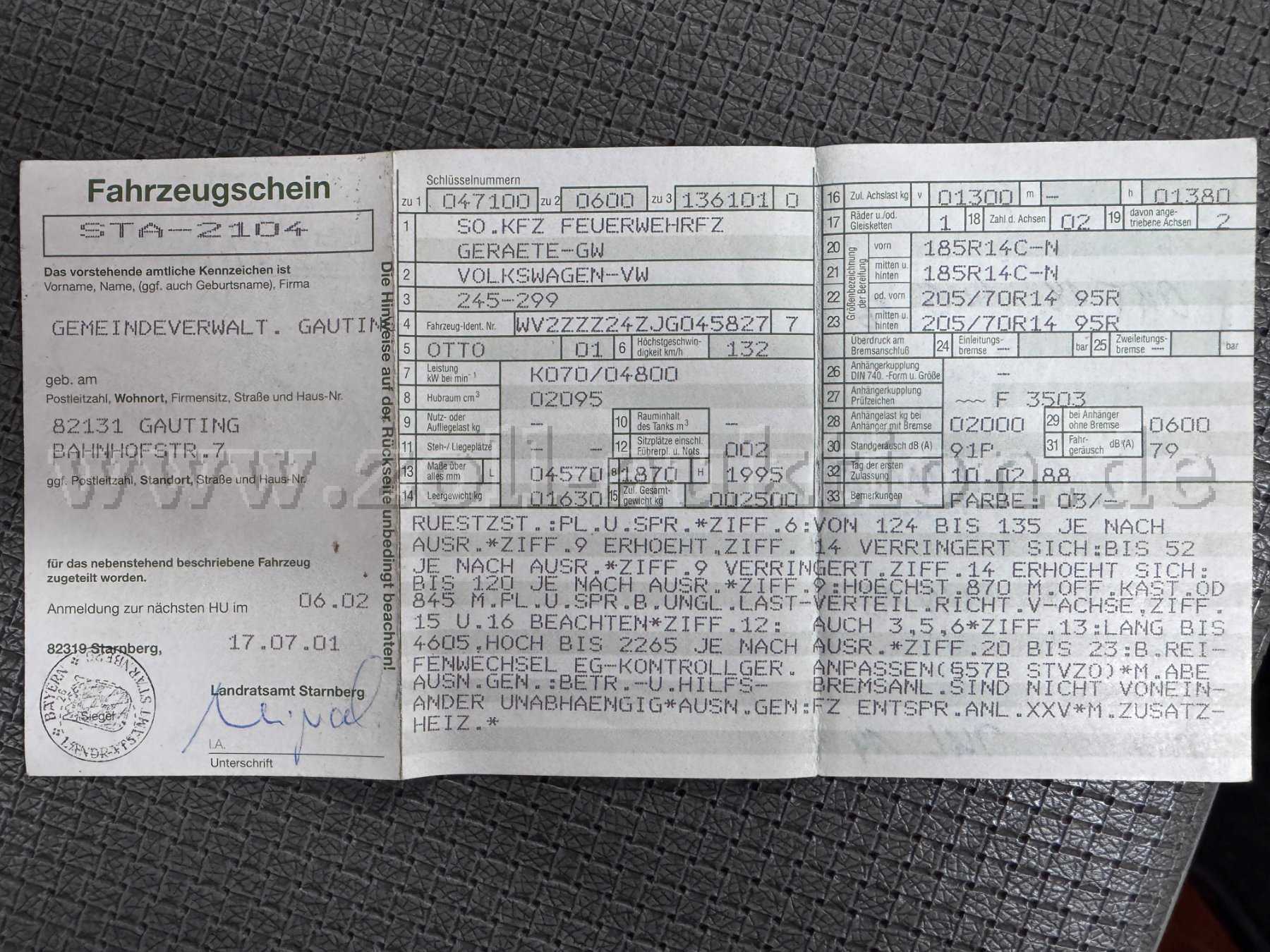 Zoll-Auktion - 1 Schlauchwagen SW 500 VW T3 Synchro (ID 962592)