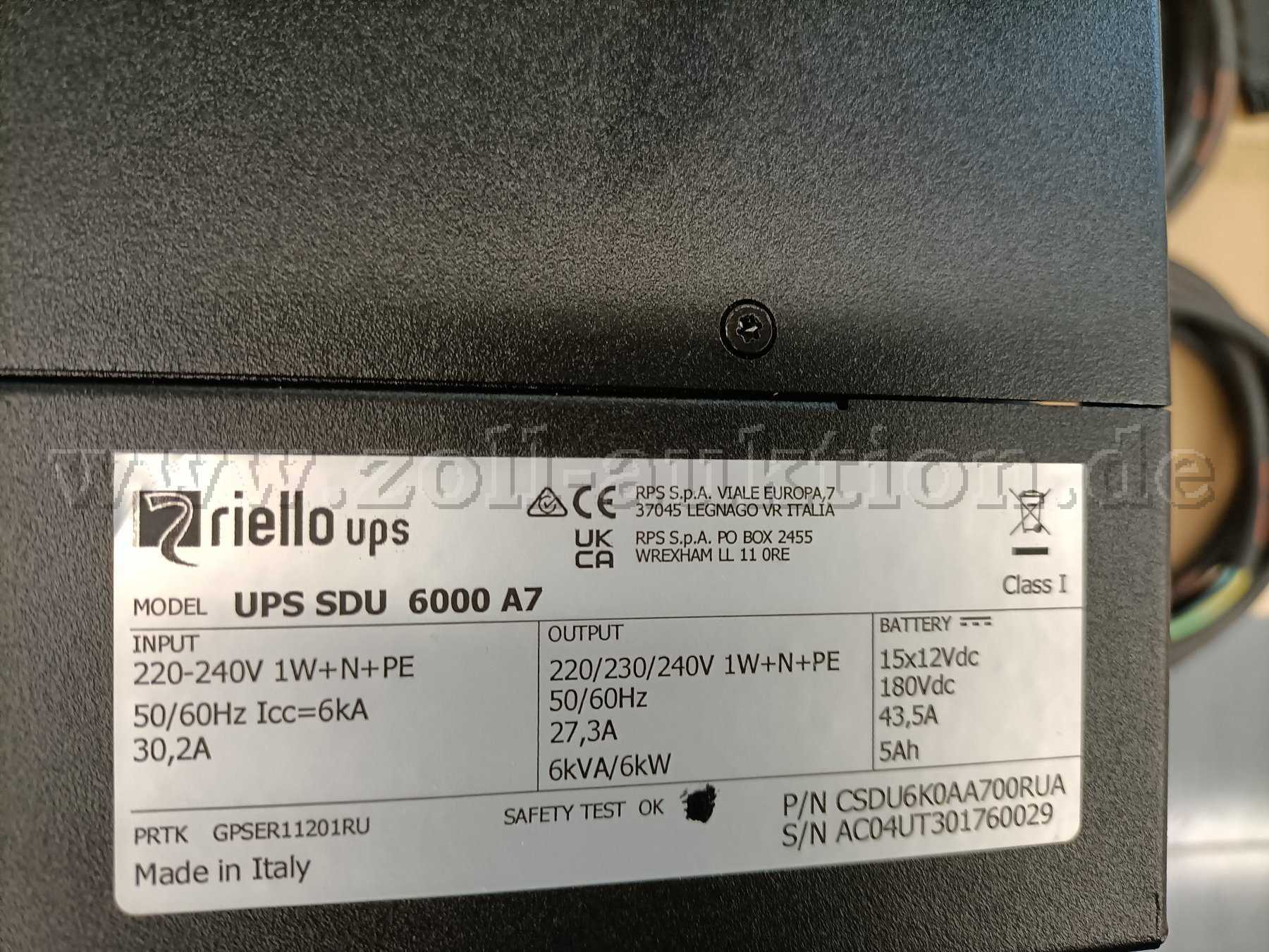Zoll-Auktion - 1 Unterbrechungsfreie Stromversorgung USV or UPS, 6kVA ...