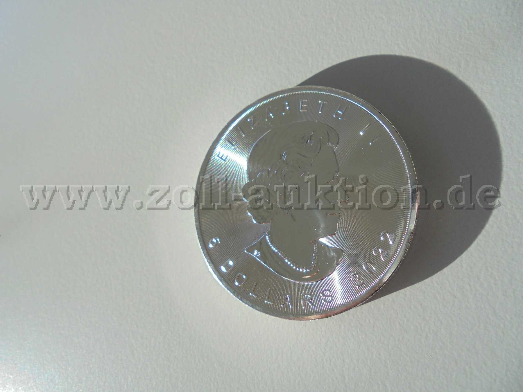 Zoll-Auktion - 25 Silbermünzen Maple Leaf 1 oz Canada 5 Dollars 2022 NEU (ID 930974)