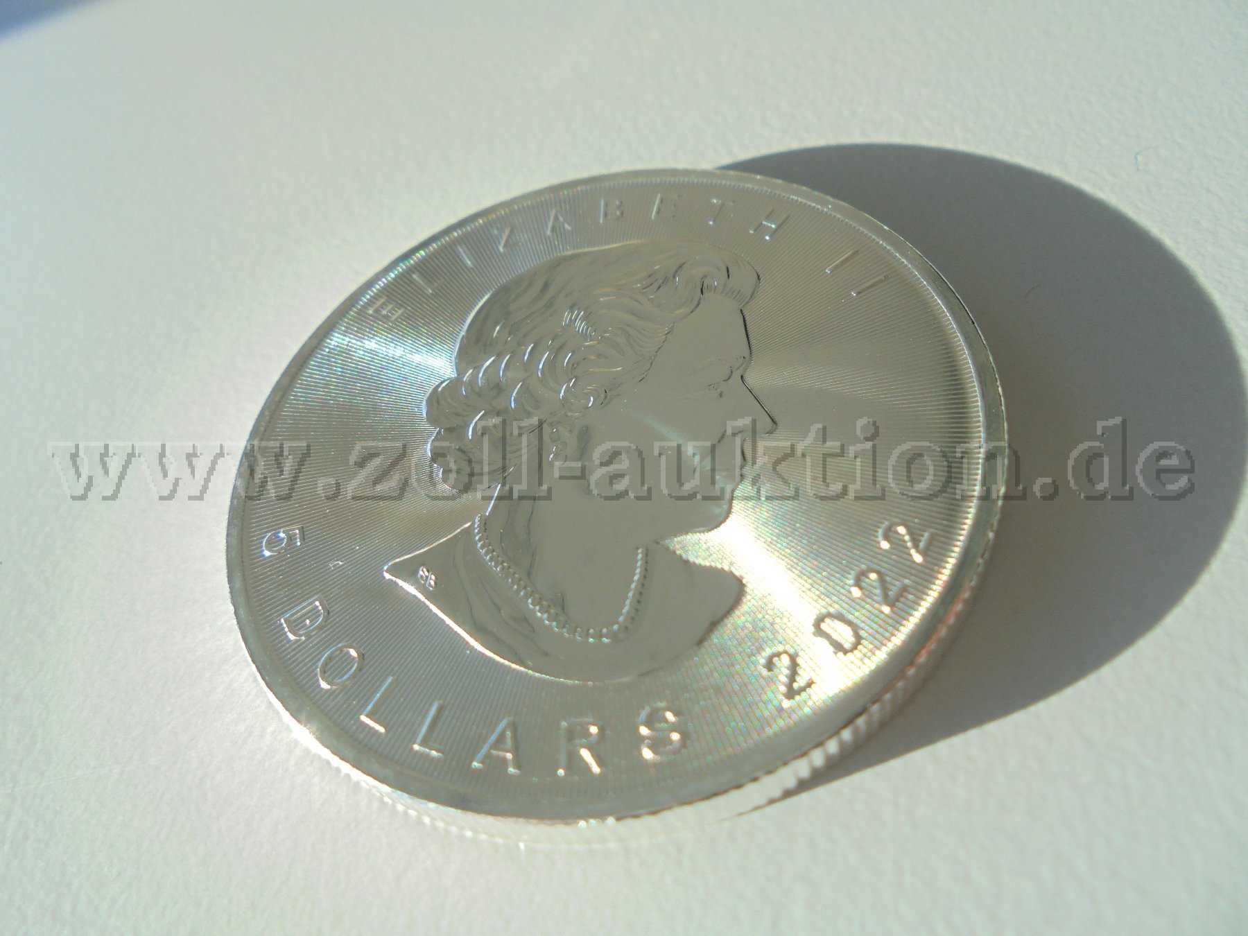 Zoll-Auktion - 25 Silbermünzen Maple Leaf 1 oz Canada 5 Dollars 2022 NEU (ID 930974)