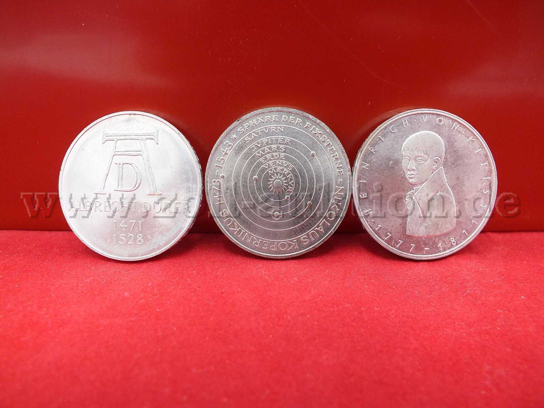 Zoll-Auktion - 6 x Gedenkmünzen 625er Silber, 5 deutsche Mark, verschiedene Motive und Jahrgänge ...